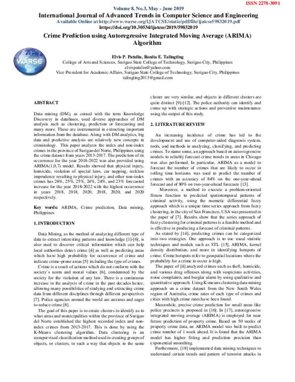 (PDF) Crime Prediction using Autoregressive Integrated Moving Average ...