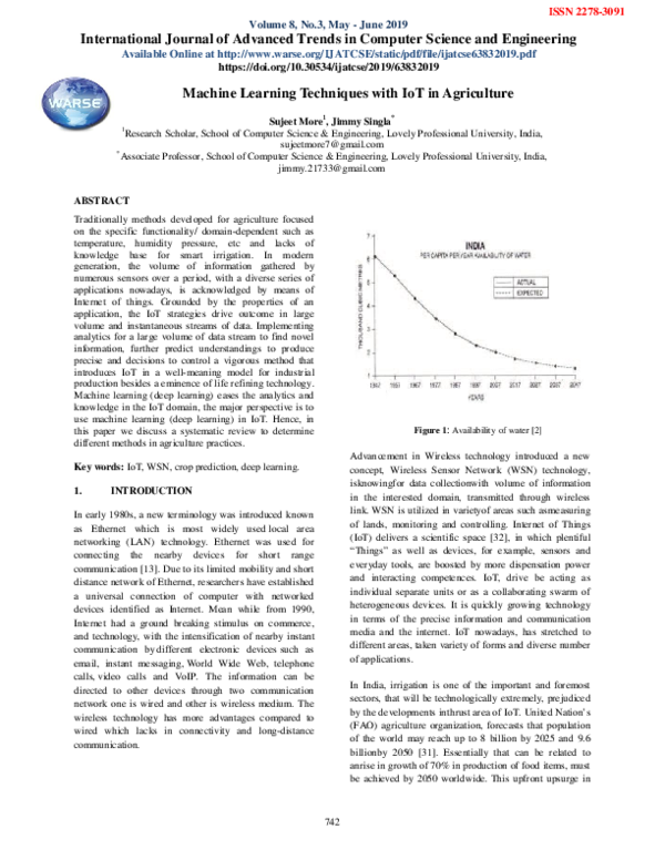 (PDF) Machine Learning Techniques with IoT in Agriculture