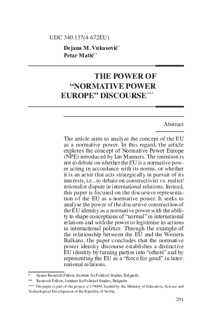 (PDF) The Power of 'Normative Power Europe' Discourse
