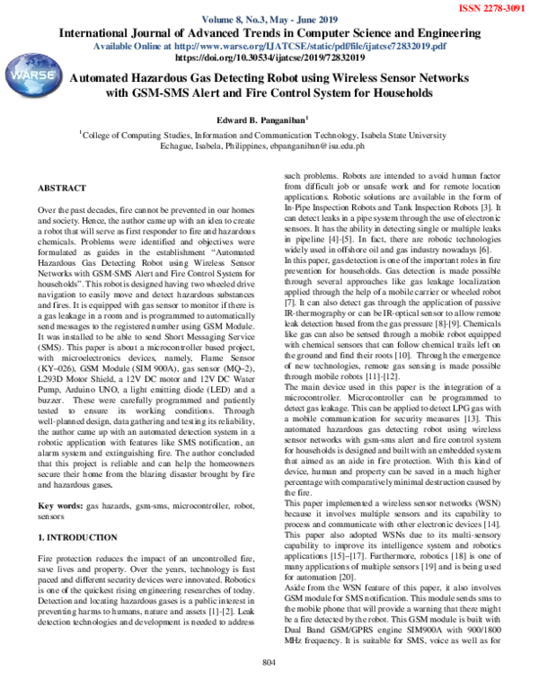 (PDF) Automated Hazardous Gas Detecting Robot using Wireless Sensor Networks with GSM-SMS Alert ...
