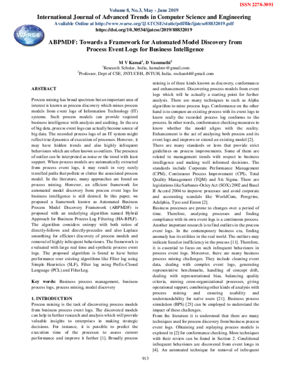 Pdf Abpmdf Towards A Framework For Automated Model Discovery From Process Event Logs For
