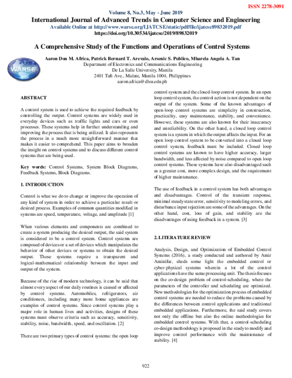 (PDF) A Comprehensive Study of the Functions and Operations of Control ...