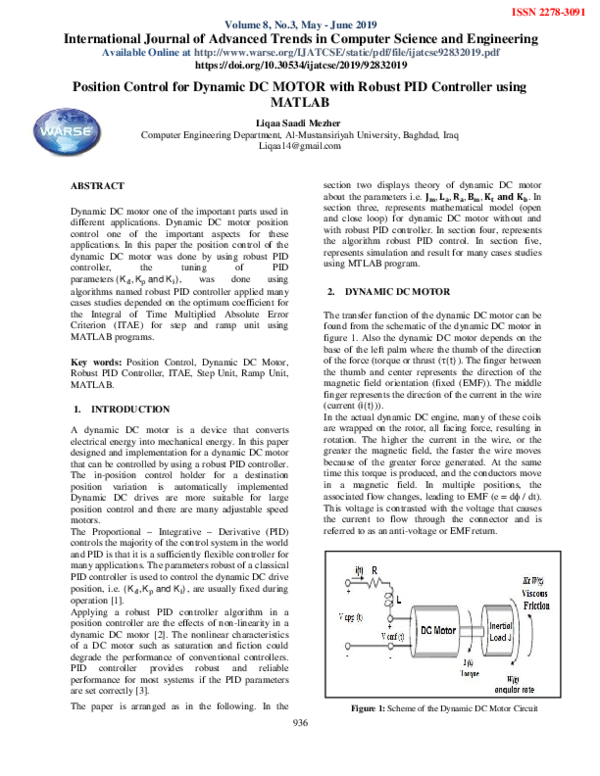 Pdf Position Control For Dynamic Dc Motor With Robust Pid Controller
