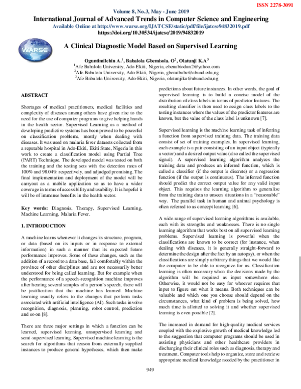 (PDF) A Clinical Diagnostic Model Based on Supervised Learning