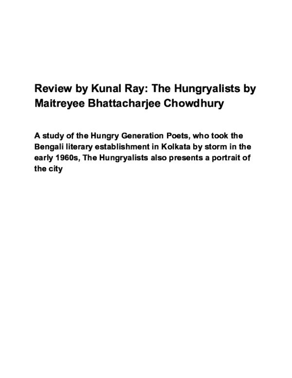 (PDF) Review by Kunal Ray The Hungryalists by Maitreyee Bhattacharjee ...