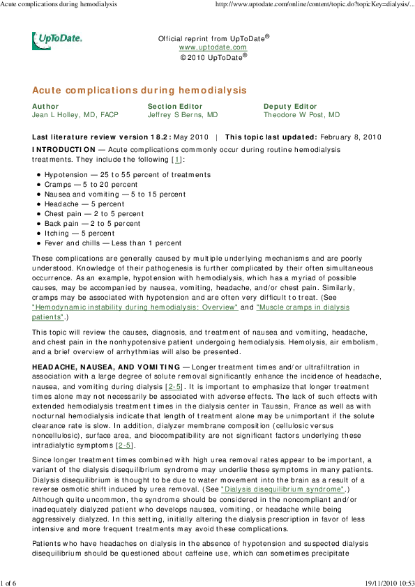 (PDF) Acute complications during hemodialysis Last literature review ...