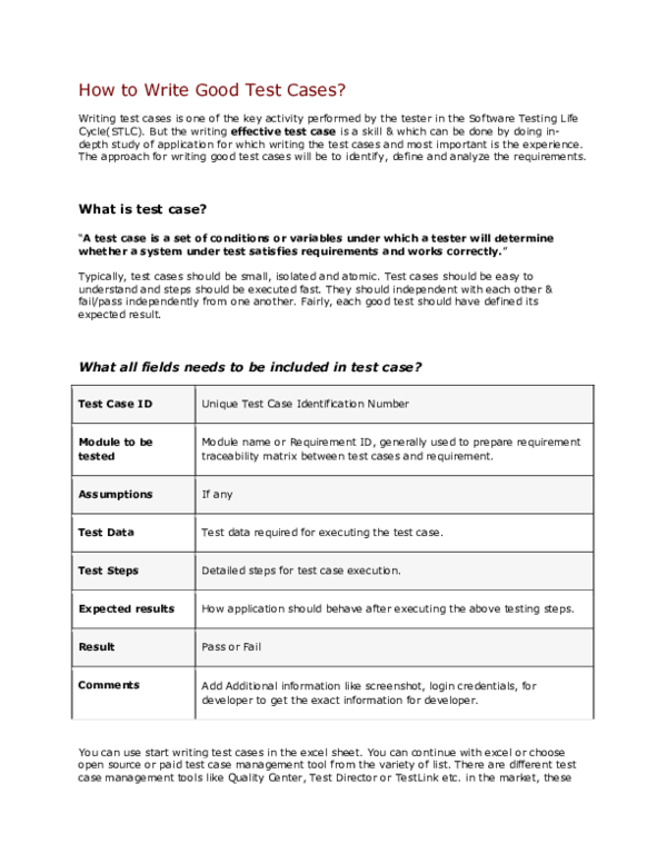 (PDF) How to Write Good Test Cases