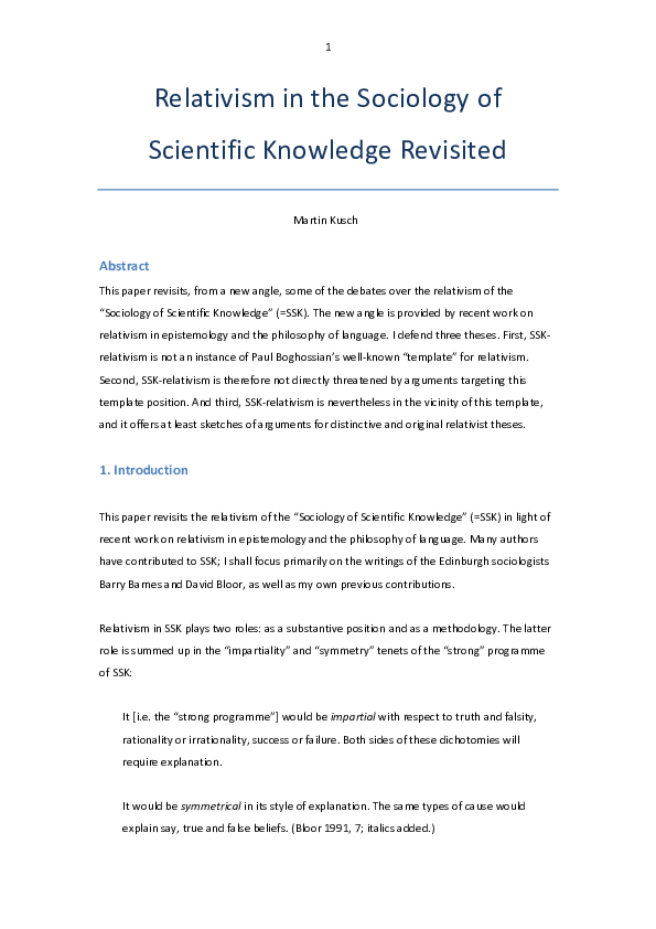 (PDF) Relativism in the Sociology of Scientific Knowledge Revisited ...