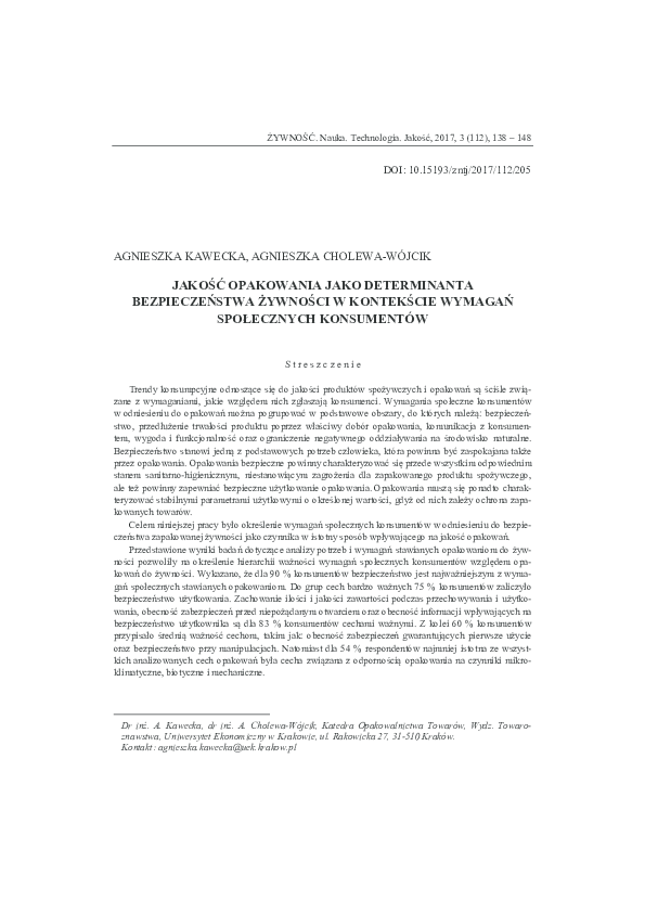 (PDF) PACKAGING QUALITY AS DETERMINANT OF FOOD SAFETY IN THE CONTEXT OF ...
