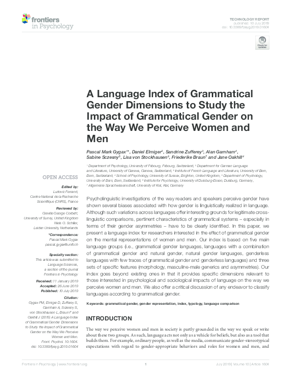 (PDF) A Language Index of Grammatical Gender Dimensions to Study the ...