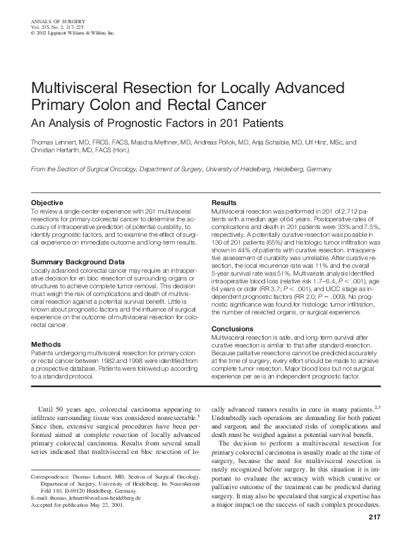 (PDF) Multivisceral Resection for Locally Advanced Primary Colon and Rectal Cancer