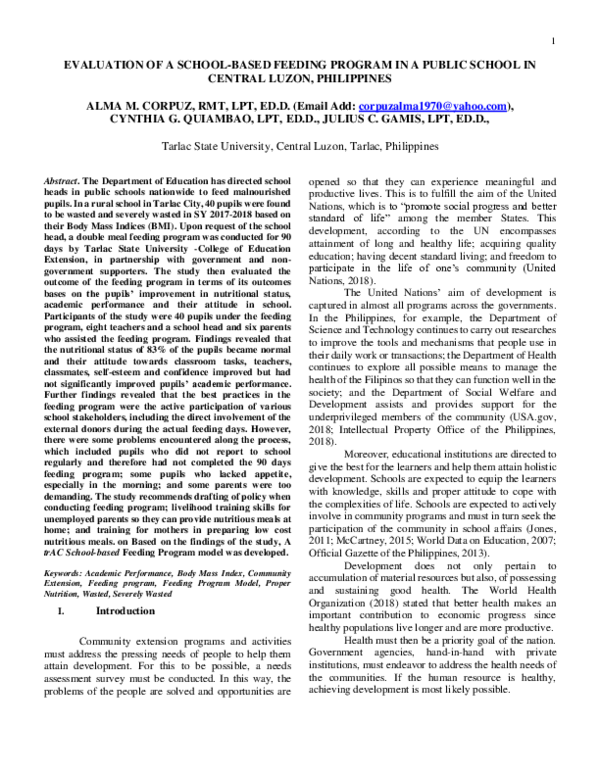 (DOC) EVALUATION OF A SCHOOL-BASED FEEDING PROGRAM IN A PUBLIC SCHOOL ...