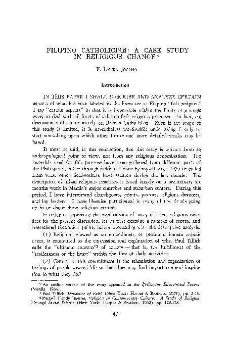 (PDF) FILIPINO CATHOLICISM: A CASE STUDY IN RELIGIOUS CHANGE