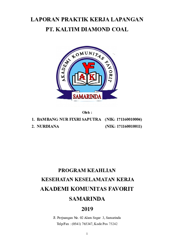 (DOC) Laporan PKL PT KDC, Akademi Komunitas Favorit Samarinda