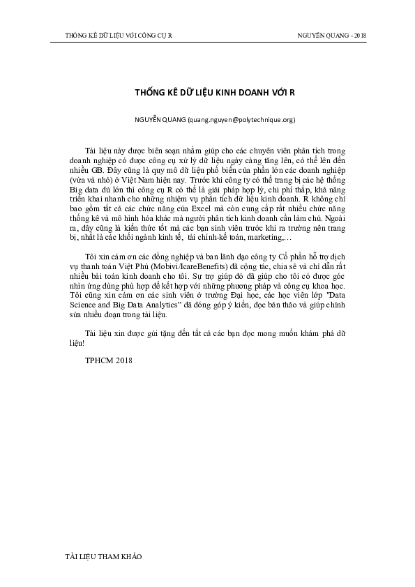 (PDF) THỐNG KÊ DỮ LIỆU VỚI CÔNG CỤ R THỐNG KÊ DỮ LIỆU KINH DOANH VỚI R