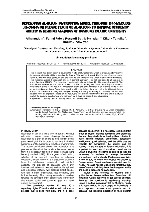 (PDF) DEVELOPING AL-QURAN INSTRUCTION MODEL THROUGH 3A (AJARI AKU AL ...