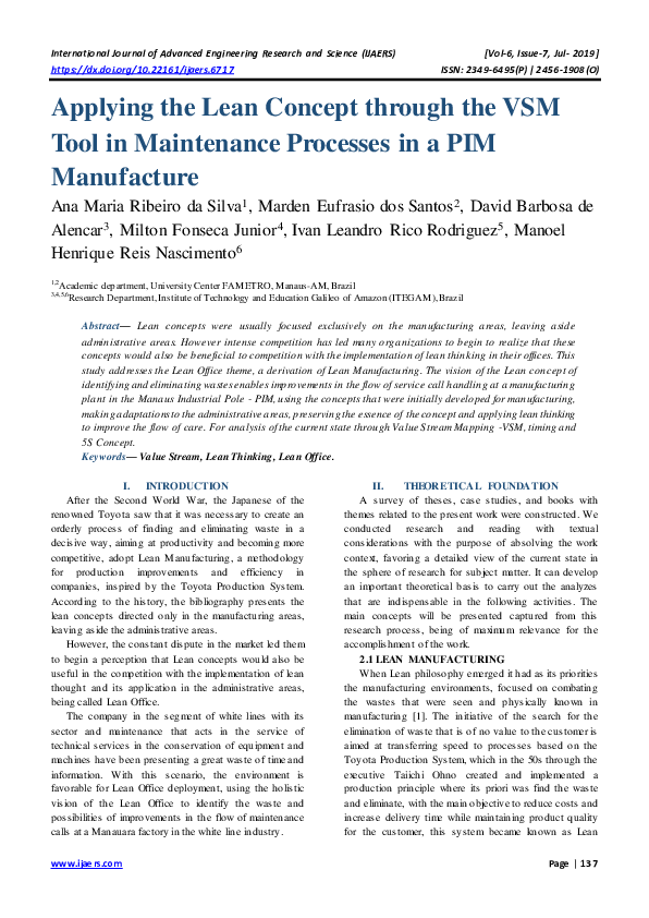 (PDF) Applying the Lean Concept through the VSM Tool in Maintenance ...