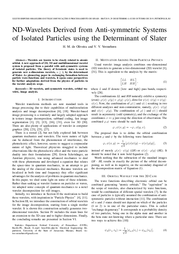 (PDF) ND-Wavelets Derived from Anti-symmetric Systems of Isolated Particles using the ...