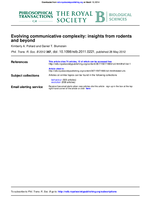 (PDF) Evolving communicative complexity: insights from rodents and beyond