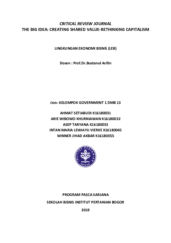 (DOC) CRITICAL REVIEW JOURNAL THE BIG IDEA: CREATING SHARED VALUE ...