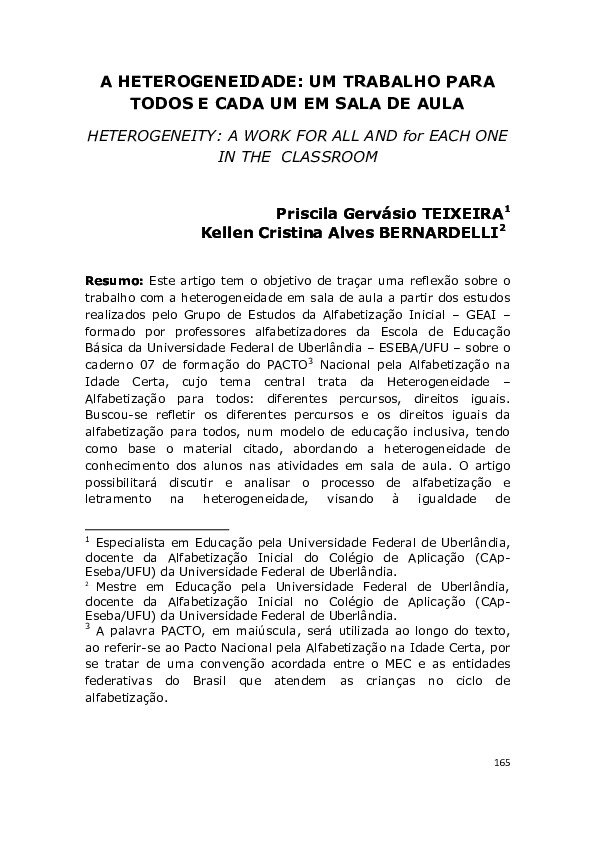 (PDF) A HETEROGENEIDADE: UM TRABALHO PARA TODOS E CADA UM EM SALA DE ...