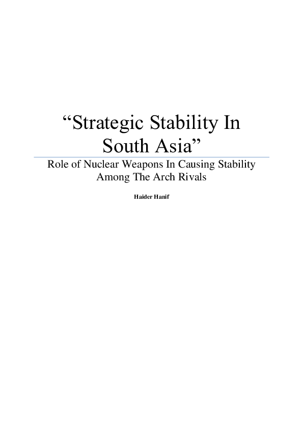 (DOC) "Strategic Stability In South Asia" Role of Nuclear Weapons In ...