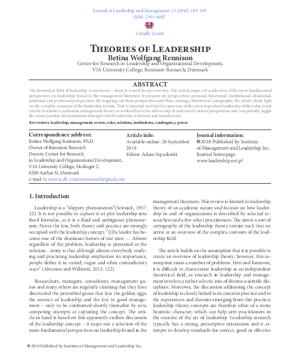(PDF) Theories of Leadership