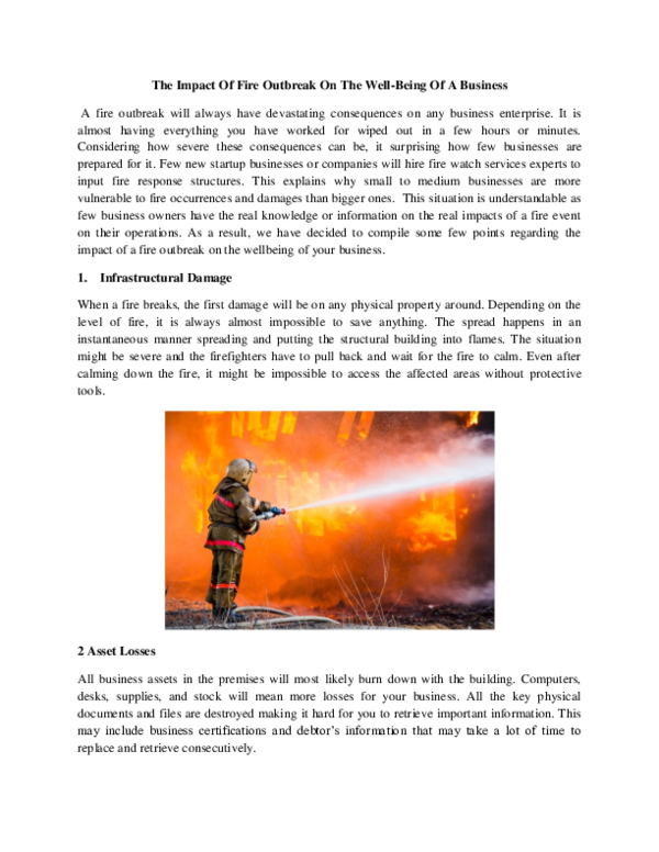 (PDF) The Impact Of Fire Outbreak On The Well-Being Of A Business