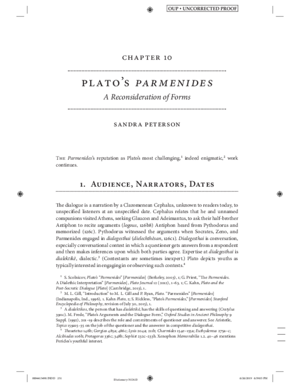 (PDF) Plato's Parmenides: A Reconsideration of Forms