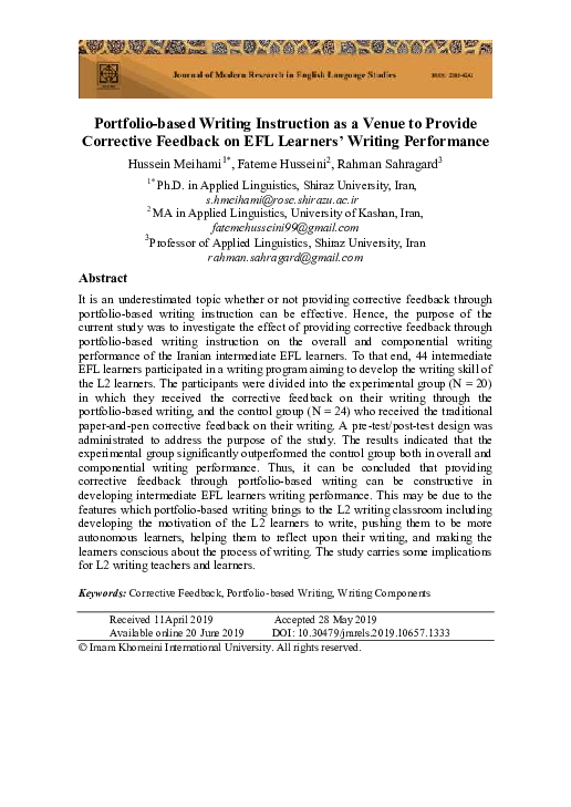 (PDF) Portfolio-based Writing Instruction as a Venue to Provide ...