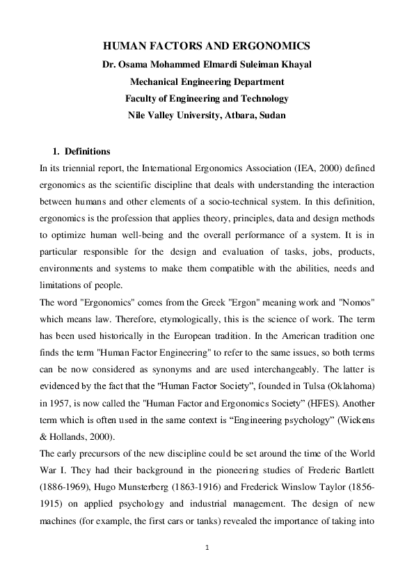 (PDF) HUMAN FACTORS AND ERGONOMICS