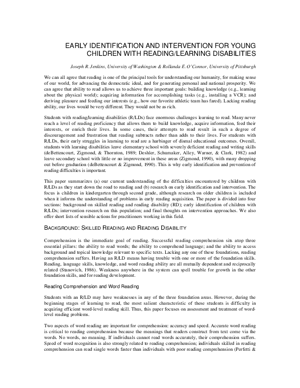 (PDF) Chapter II: Early identification and intervention for young children with reading/learning ...