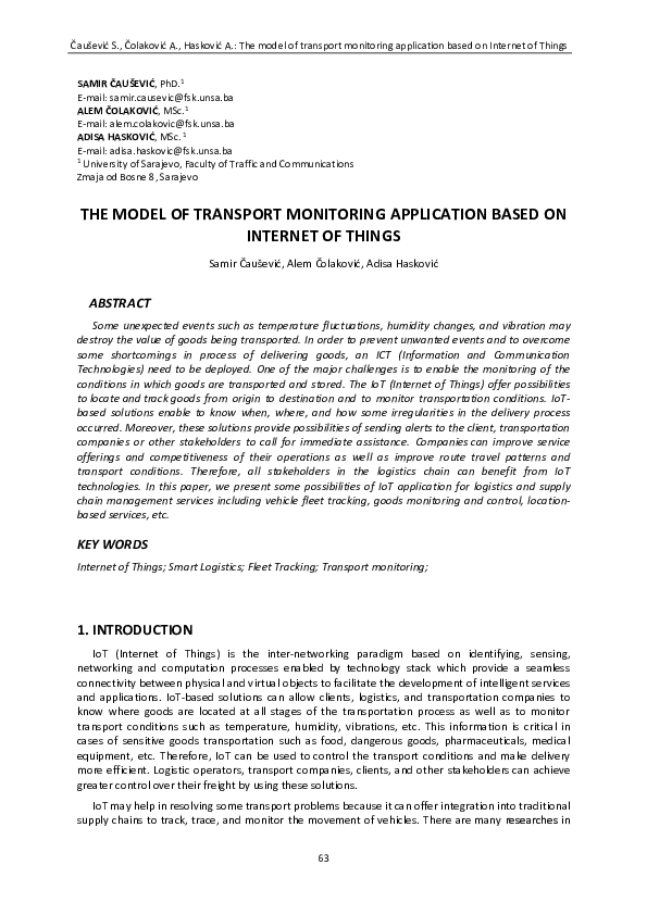 (PDF) The model of transport monitoring application based on Internet ...
