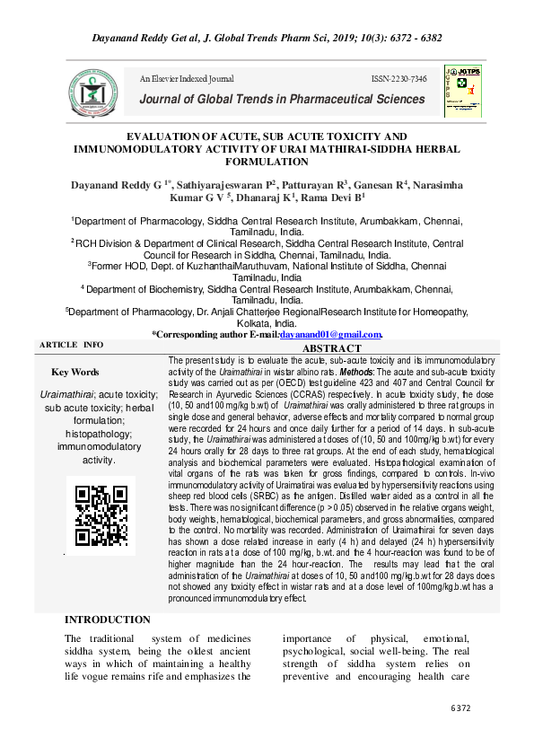 (PDF) EVALUATION OF ACUTE, SUB ACUTE TOXICITY AND IMMUNOMODULATORY ...
