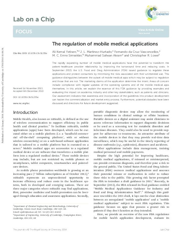 (PDF) The regulation of mobile medical applications