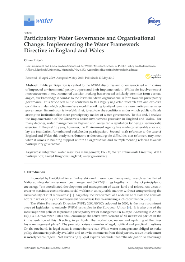 (PDF) Participatory Water Governance and Organisational Change ...