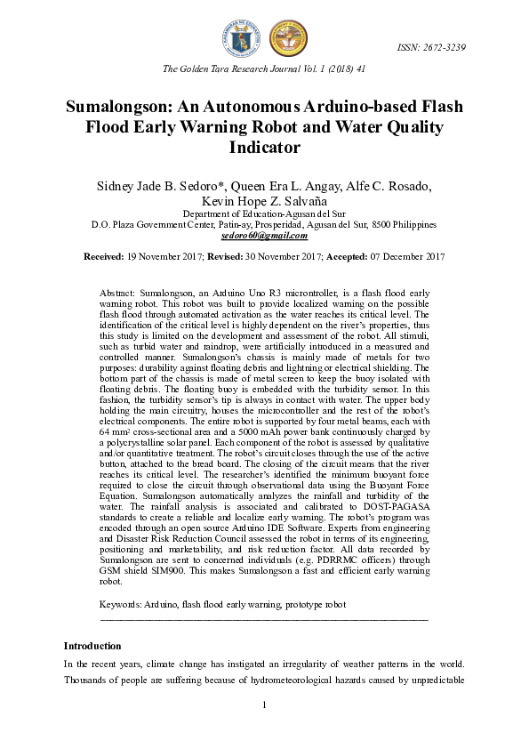 (PDF) Sumalongson: An Autonomous Arduino-based Flash Flood Early ...