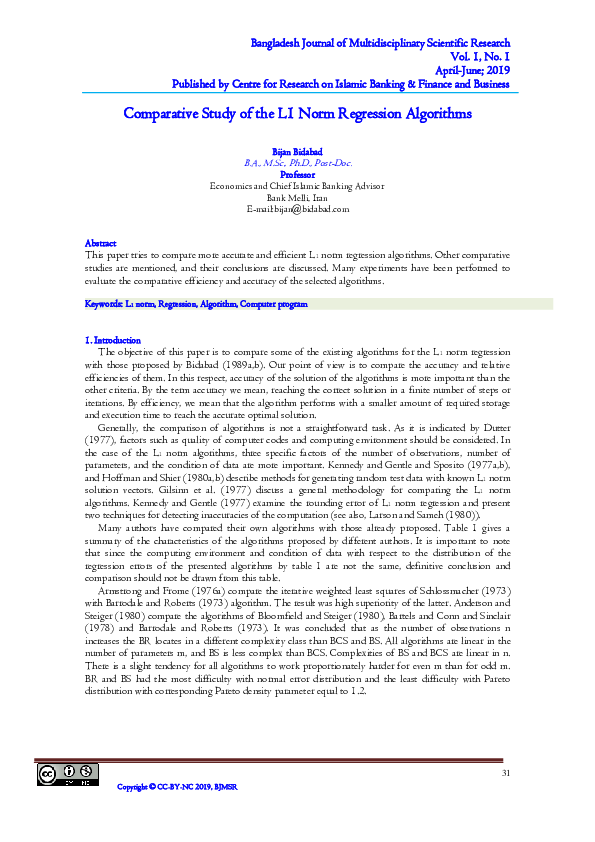 (PDF) Comparative Study of the L1 Norm Regression Algorithms