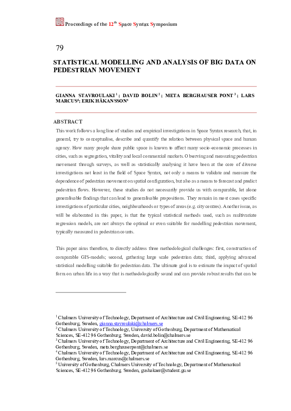 Pdf Statistical Modelling And Analysis Of Big Data On Pedestrian
