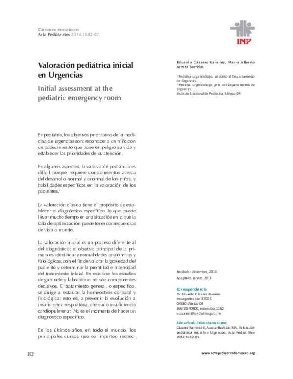 (PDF) VALORACION PEDIATRICA INICIAL EN URGENCIAS INP