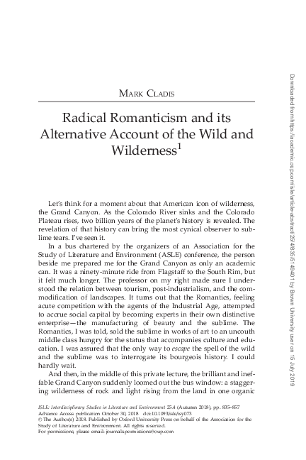 Radical Romanticism and its Alternative Account of the Wild and Wilderness