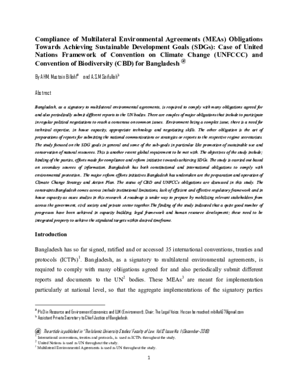 (PDF) Compliance of Multilateral Environmental Agreements (MEAs ...