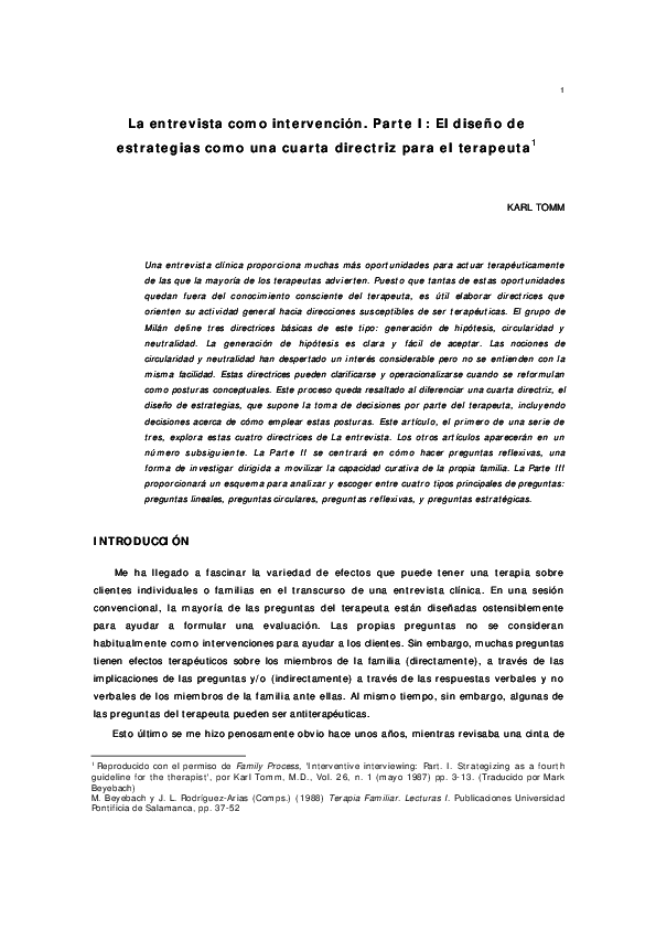 (PDF) Karl Tomm - La entrevista como intervención