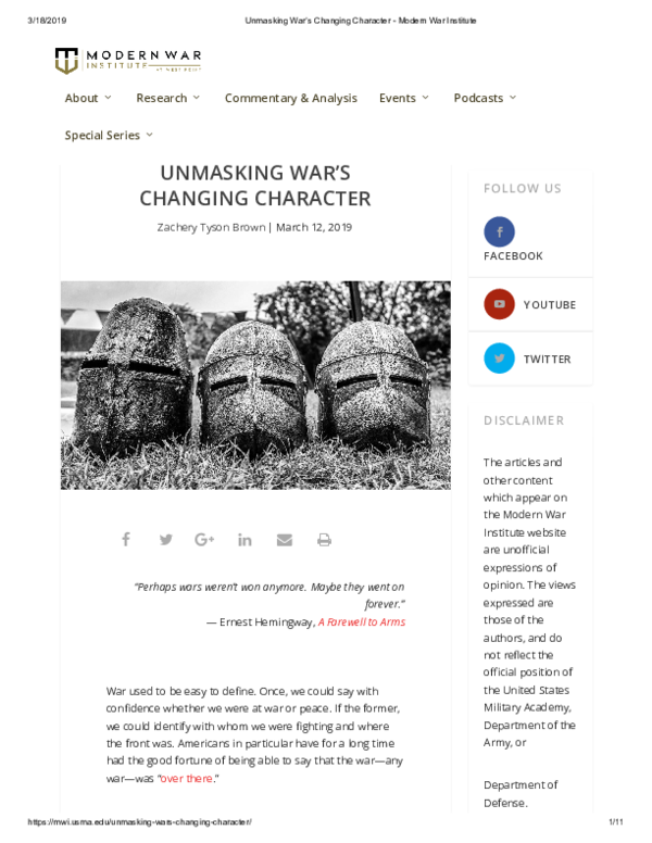 (PDF) Unmasking War's Changing Character