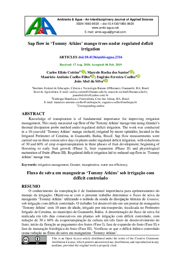 (PDF) Sap flow in 'Tommy Atkins' mango trees under regulated deficit ...