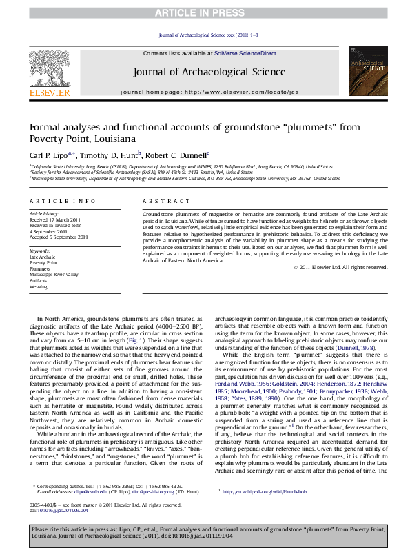 (PDF) Formal analyses and functional accounts of groundstone “plummets ...