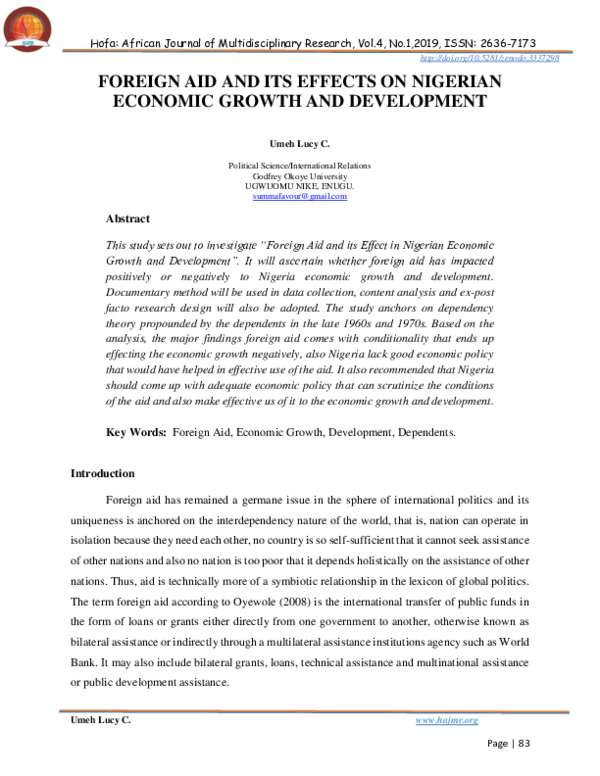 (PDF) FOREIGN AID AND ITS EFFECTS ON NIGERIAN ECONOMIC GROWTH AND DEVELOPMENT