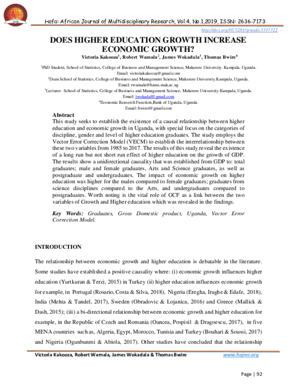 (PDF) DOES HIGHER EDUCATION GROWTH INCREASE ECONOMIC GROWTH