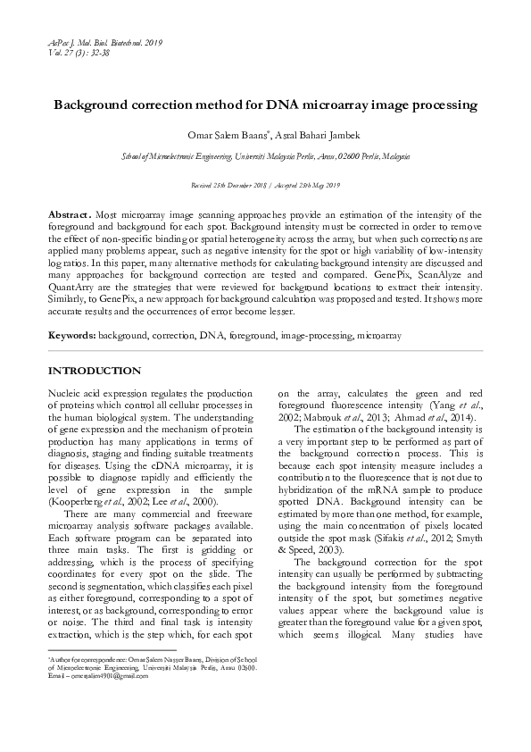 (PDF) DNA Microarray Background Correction Methods