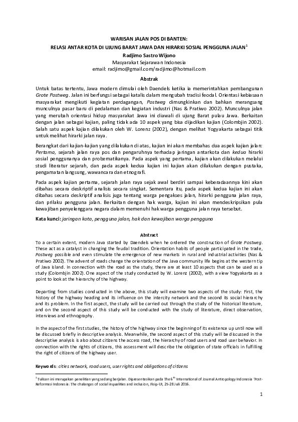 (PDF) Paper Simposium JAI Radjimo Sastro Wijono jalan pos